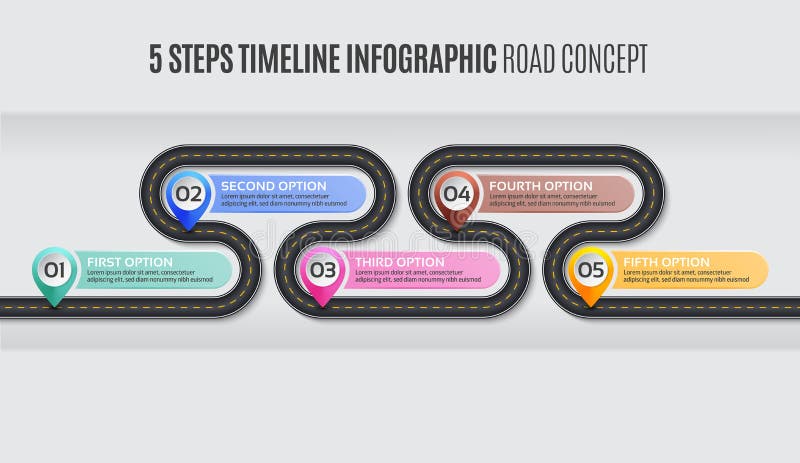 Navigation Map Infographic 5 Steps Timeline Road Concept. Stock Vector ...