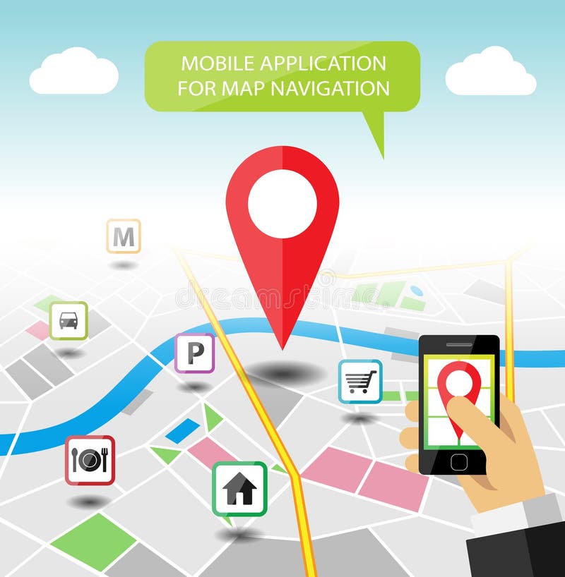 Navigation Map Mobile Application Banner Stock Vector - Illustration of ... Navigation Map Mobile Application Banner Stock Vector - Illustration of ...