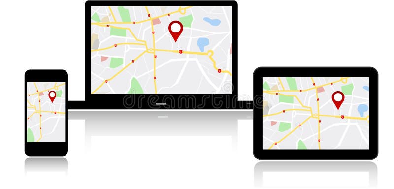 Navigation Map on on Multiple Devices Stock Vector - Illustration of ...