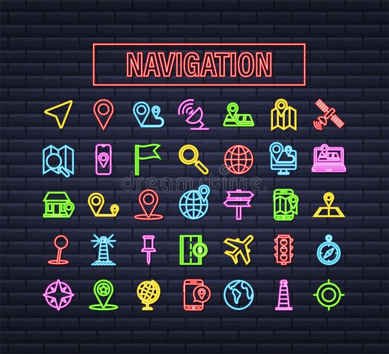 Navigation and Map Neon Icons Set. Vector Stock Illustration. Stock ...
