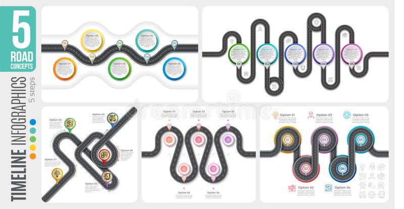 Navigation Map Infographic 9 Steps Timeline Concept. Winding Roa Stock ...