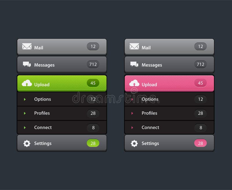 Navigation Menu. Vertical Vector Menu. UI Element Stock Vector ...