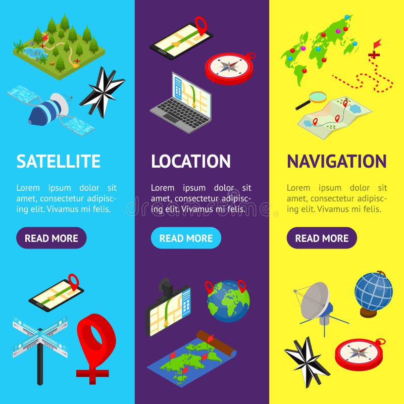Navigation Methods Tools Signs 3d Icons Set Isometric View. Vector ...