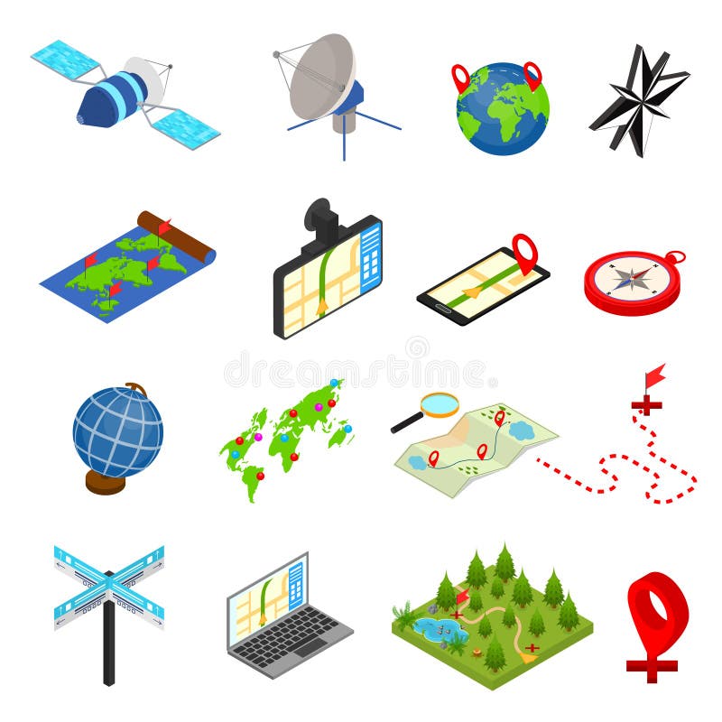 Navigation Methods Tools Signs 3d Icons Set Isometric View. Vector ...