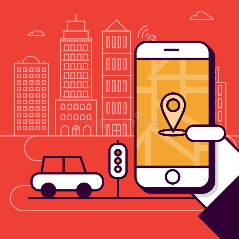 Navigation Mobile Application in Flat Linear Vector Style Stock Vector ...