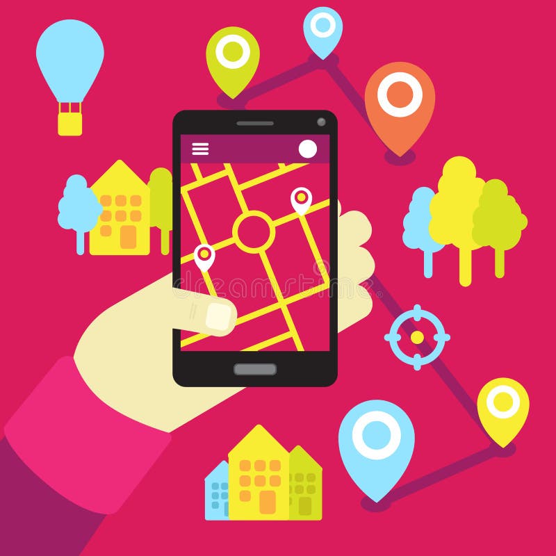 A Route on a Map on the Phone Stock Vector - Illustration of design ...