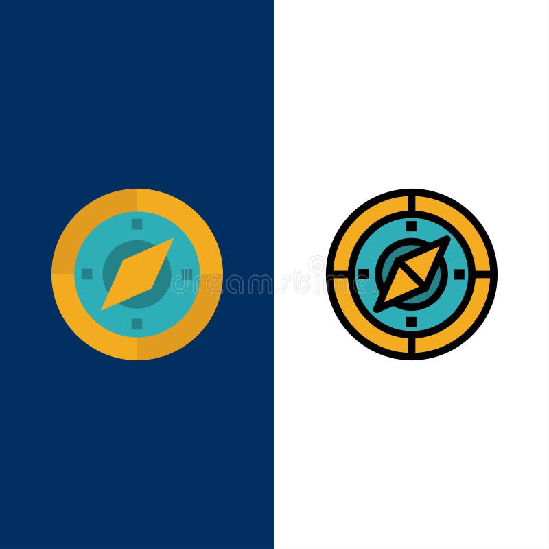 Navigation, Navigator, Compass, Location Icons. Flat and Line Filled ...