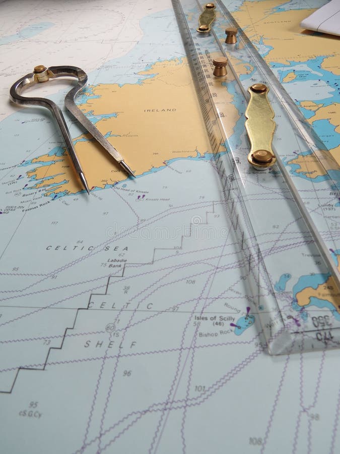 Nautical Chart With Dividers Stock Photo - Image of sailing, navigation ...