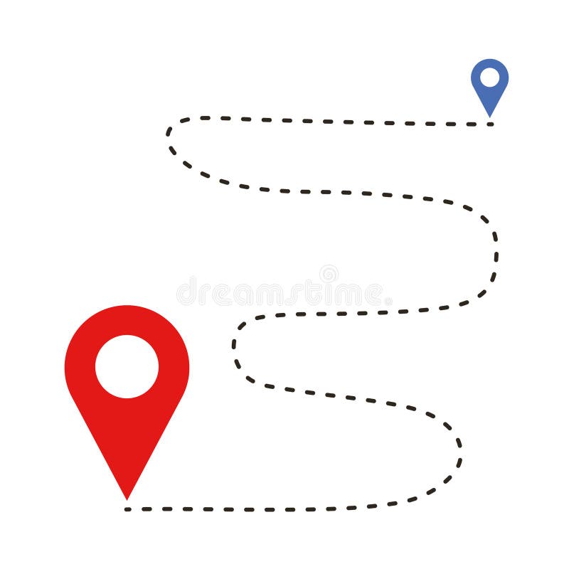 Navigation Pointers and Destination Sign Pin Map Dotted Line. Stock ...