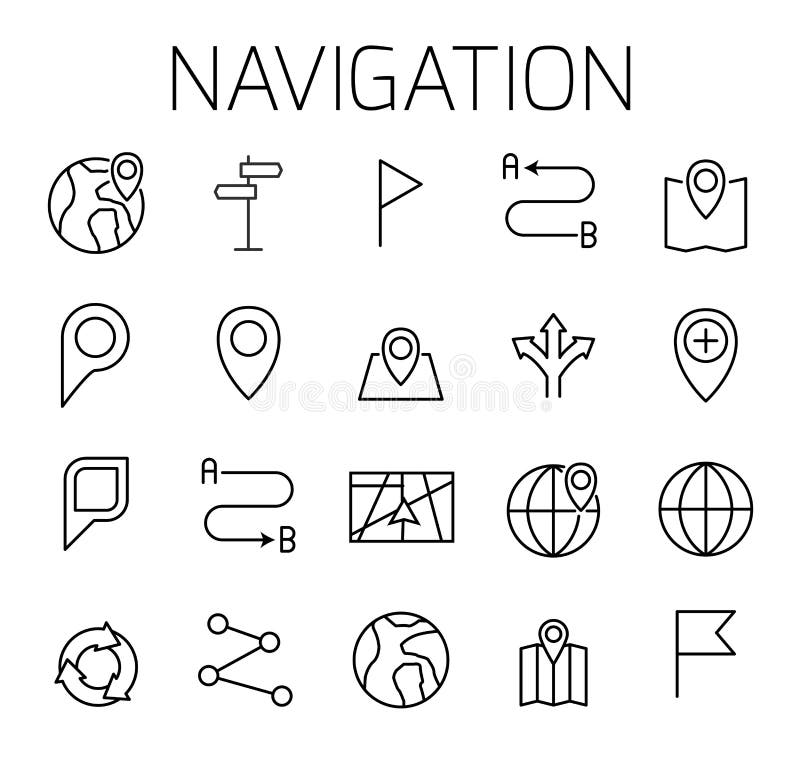 Navigation Related Vector Icon Set. Stock Vector - Illustration of icon ...