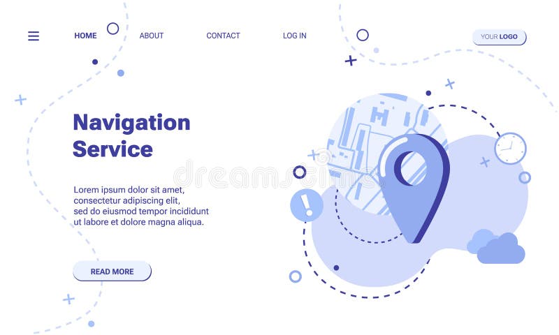 Navigation Service Concept Web Banner or Landing Page Template with Map ...