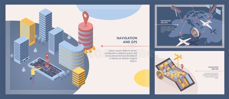 Navigation Software Banner Vector Templates Set. Mobile GPS Application ...