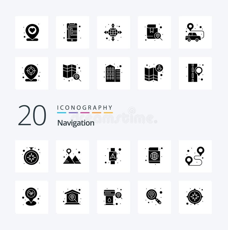 20 Navigation Solid Glyph Icon Pack Like Pin Passport Book Gps Passport ...