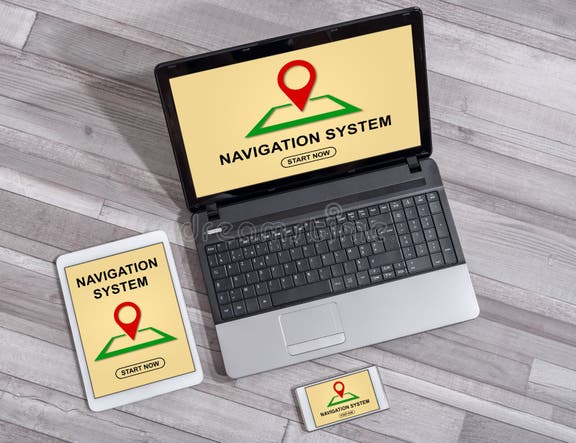 Navigation System Concept on Different Devices Stock Photo - Image of ...