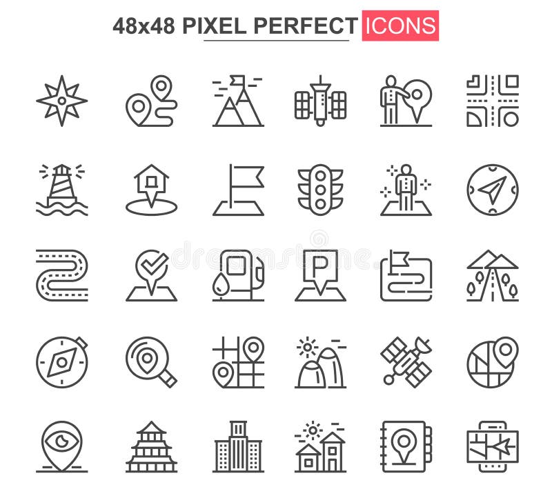 Navigation Thin Line Icons Set. Stock Vector - Illustration of lined ...