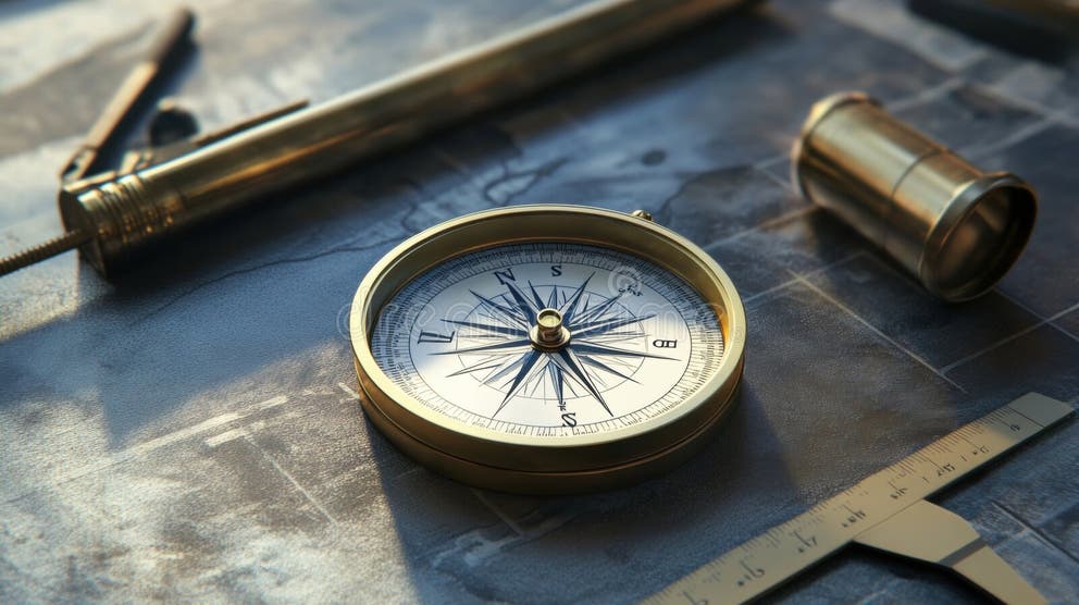 Navigation Tools Like Compass and Ruler for Travel Concepts Stock ...