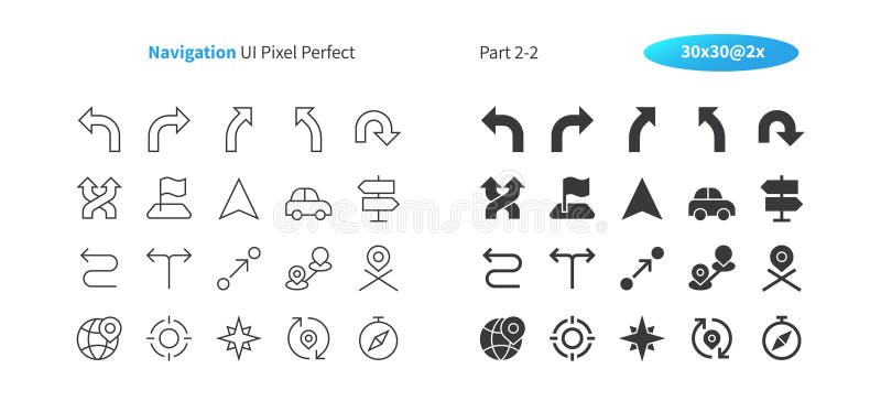 Navigation UI Pixel Perfect Well-crafted Vector Thin Line and Solid Icons 30 2x Grid for Web ...
