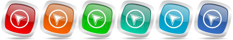 Compass Silver Metallic Glossy Icons, Set of Modern Design Buttons for ...