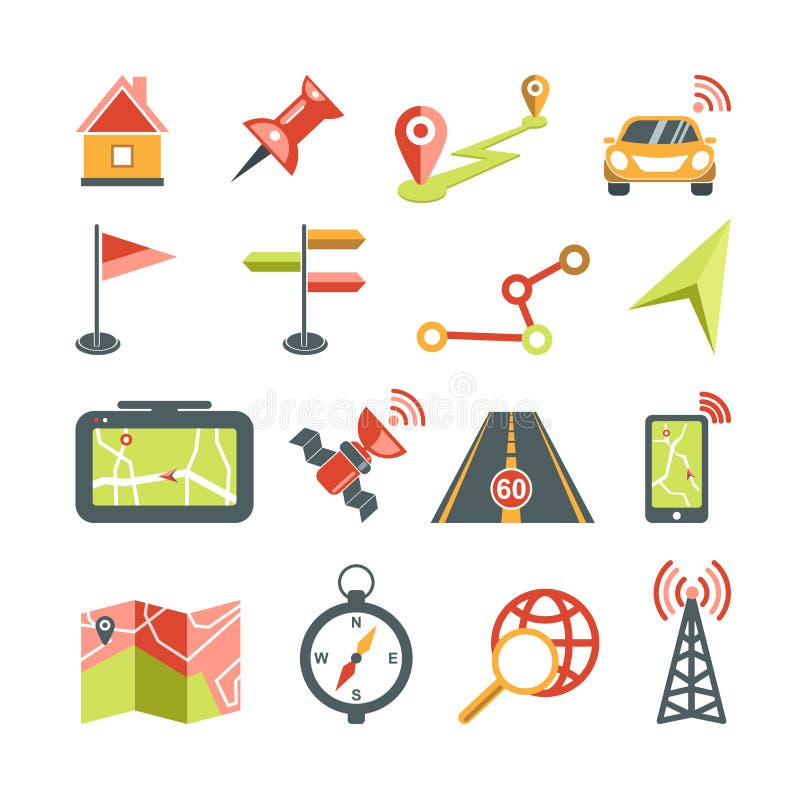 Navigation Vector Icons Set for Car Navigator Map Application Template ...