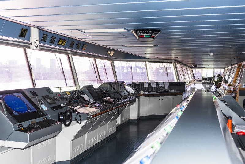 View of the Control Console on the Navigational Bridge of the Cargo ...
