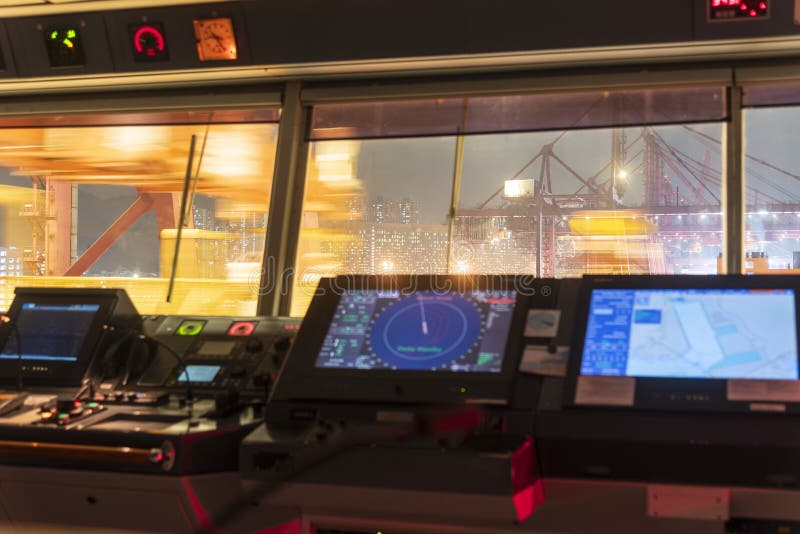 Night View of the Control Console on the Navigational Bridge of the ...