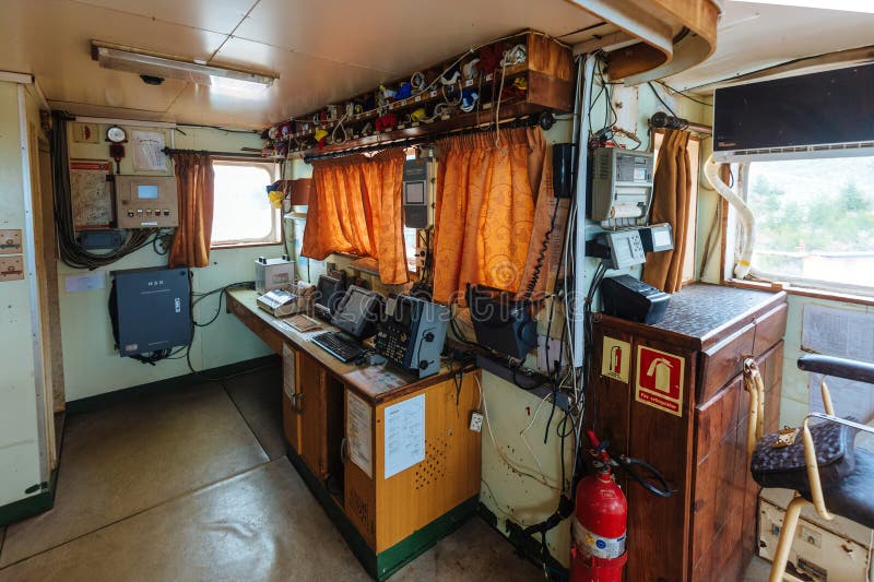 Navigational Bridge and Control Device on Old Abandoned Ship Editorial ...