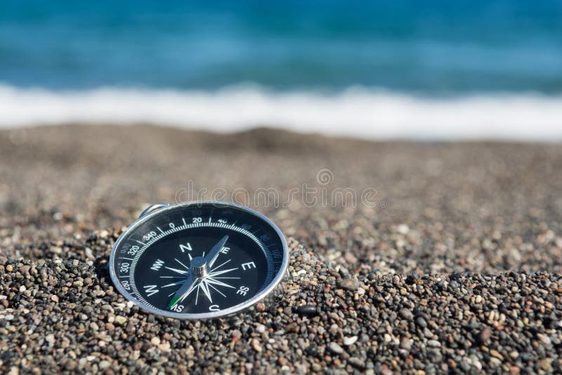 Navigational Compass on the Beach, Close Up, Selective Focus Stock ...