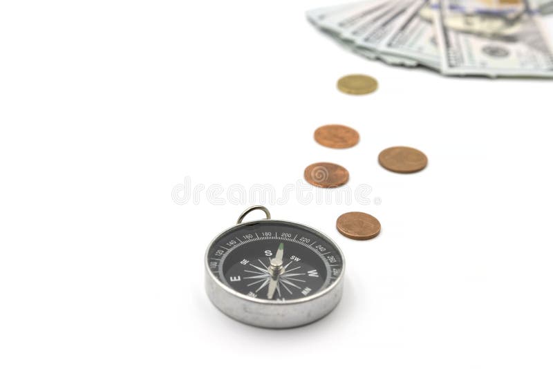 Navigational Compass Points To Us Money Stock Photo - Image of bill ...