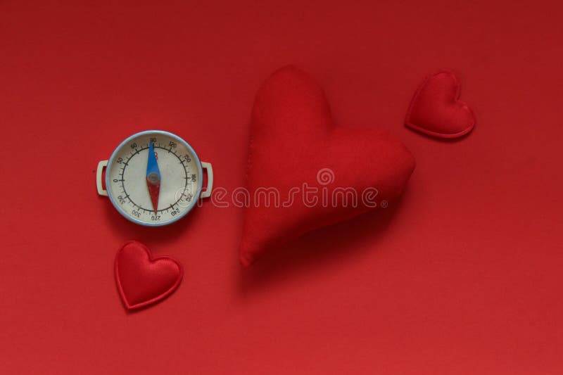 Navigational Compass on Red Background. Valentines Day Greeting Card ...