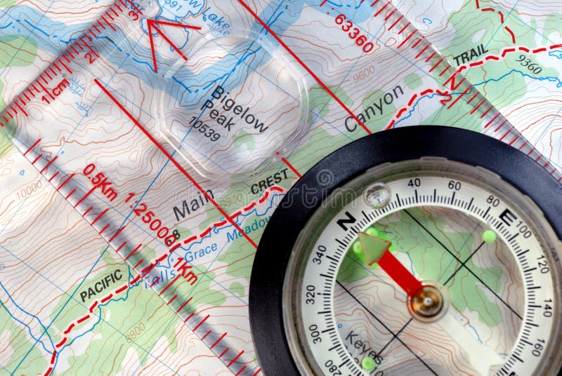 Navigational Compass on Topographical Map Stock Image - Image of ...