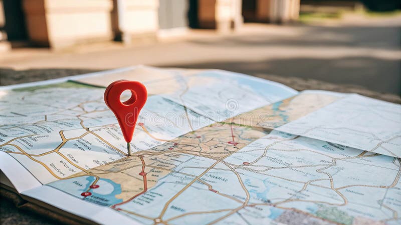 Navigational Exploration with 3d Map Pin on Detailed Paper Map Stock ...