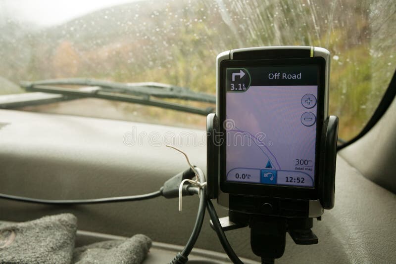 Navigator Screen with Off Road Legend and Map Image in Car Stock Photo ...