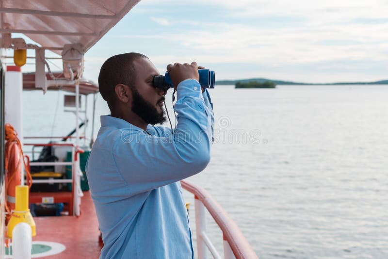 Navigator on the Watch on Bridge of Ship Stock Image - Image of metal ...
