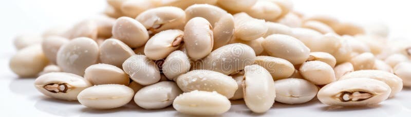 Navy Beans with Droplets Standing on White Background Wide Panoramic ...