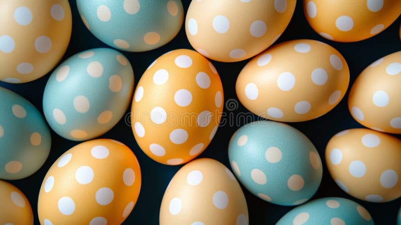 Navy and Beige Easter Eggs with Polka Dot Patterns on a Navy Background ...