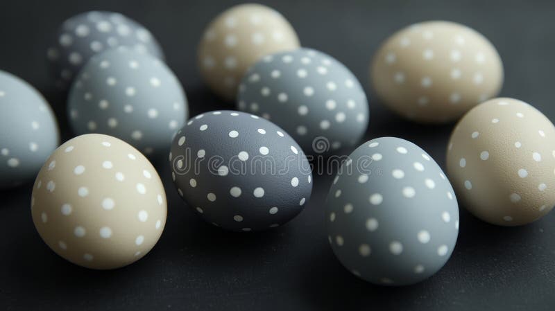 Navy and Beige Easter Eggs with Polka Dot Patterns on Navy Background ...