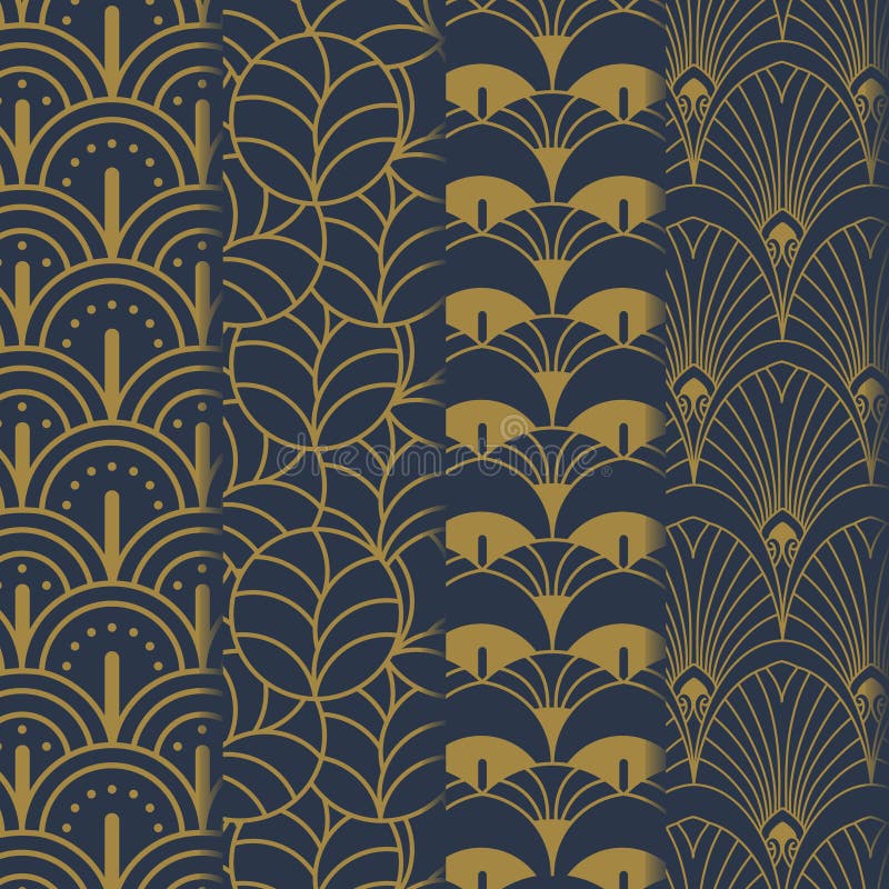 Navy Blue Art Deco Pattern Bundle with Gold Lines Stock Vector ...