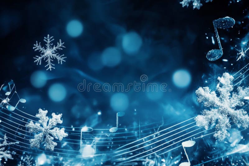 A Navy Blue Backdrop with White Snowflakes and Musical Notes Bordering ...