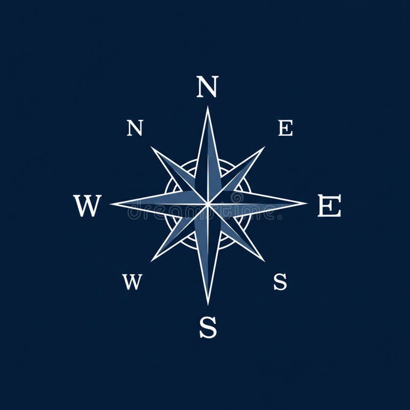 Navy Blue Background Features a White and Light Blue Compass Rose, an ...