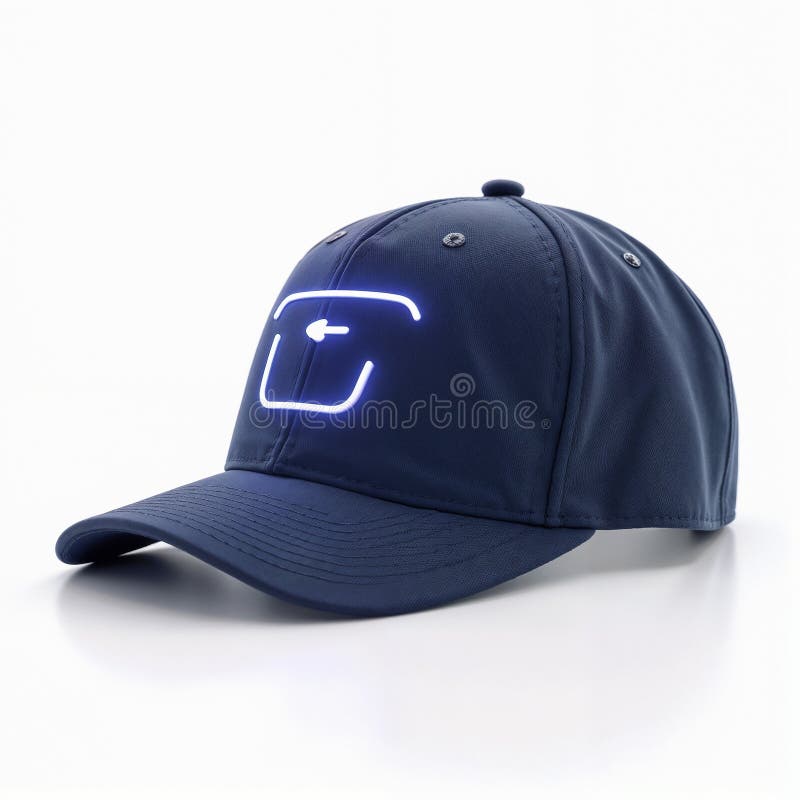 Navy Blue Baseball Cap with Neon White Emblem on White Background Stock ...