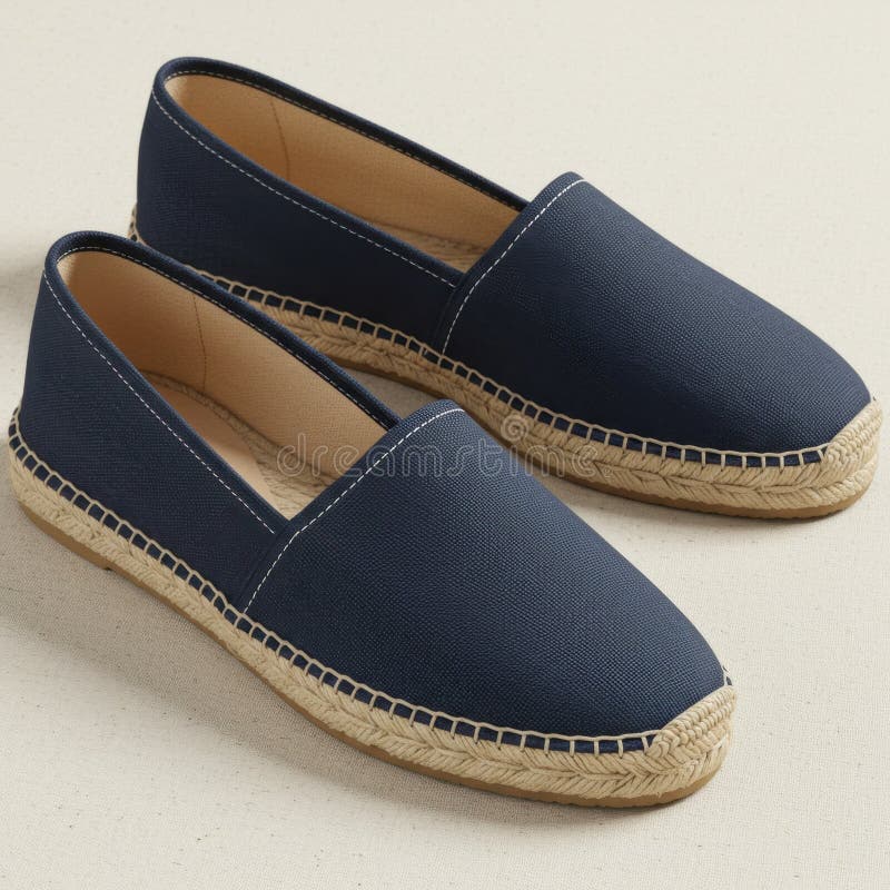 Navy Blue Canvas Espadrilles on Beige Background Stock Illustration ...