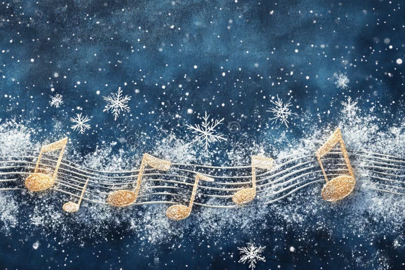 A Navy Blue Canvas with White Snowflakes and Musical Notes Framing the ...