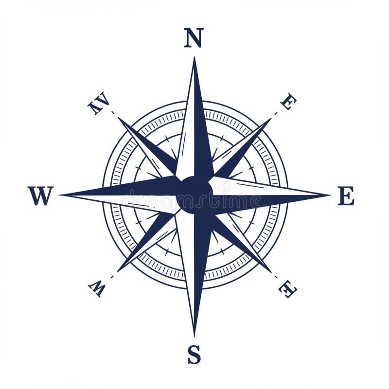 A Navy Blue Compass Rose Featuring Eight Main Points with Additional ...