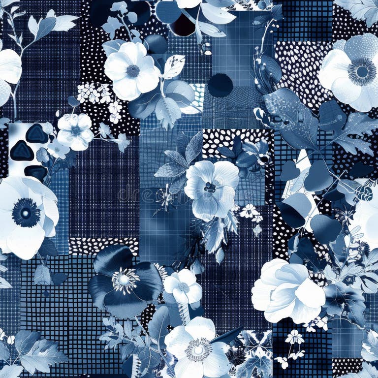 Navy Blue Floral Pattern on Textured Background Stock Image - Image of ...