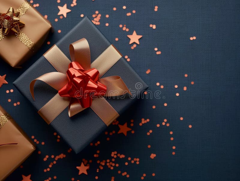 Navy Blue Gift Box with Copper Ribbon Stock Illustration - Illustration ...