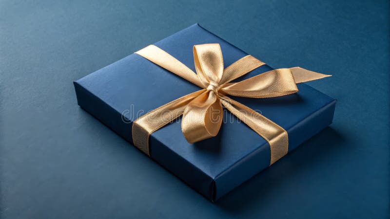 Navy Blue Gift Box with Gold Ribbon Bow for Elegant Holiday Gifting ...