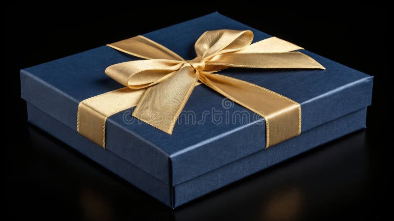 Navy Blue Gift Box with Gold Ribbon Bow for Elegant Holiday Gifting ...