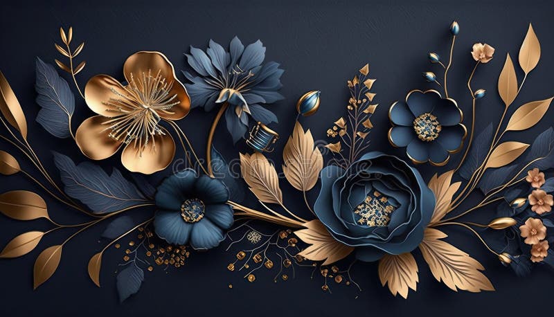 Navy blue and gold flower stock illustration. Illustration of concept ...