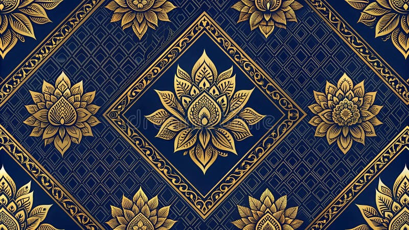 A Navy Blue and Gold Geometric Fabric Design Inspired by the Elegance ...