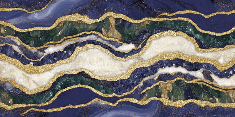 Navy Blue and Gold Marble with Emerald and White Quartz, Crystal Geode ...
